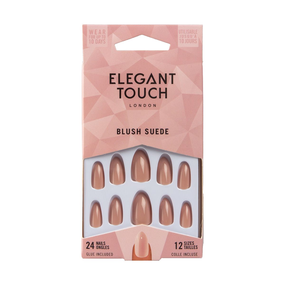Elegant Touch New Nude 24 Nails With Glue 12 Sizes Short Stiletto ...