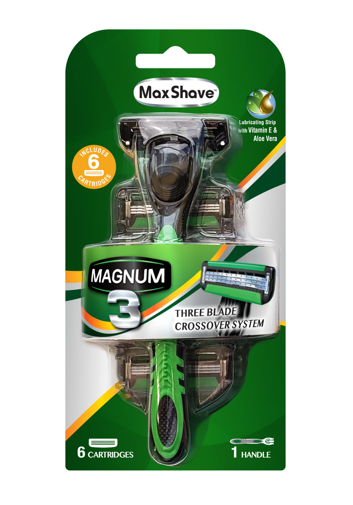 Max-shave Magnum 3 Man 3 Blade Cross-over Razor Plus 6 Refills Hybrid ...